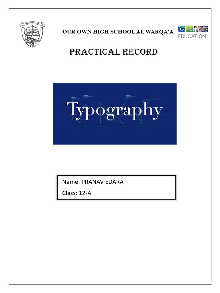 Typography Practical File | PDF | Worksheet