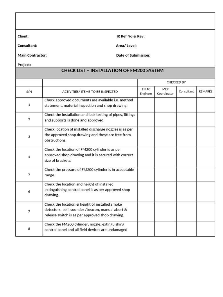 5.FM 200 System Wir Check List | PDF
