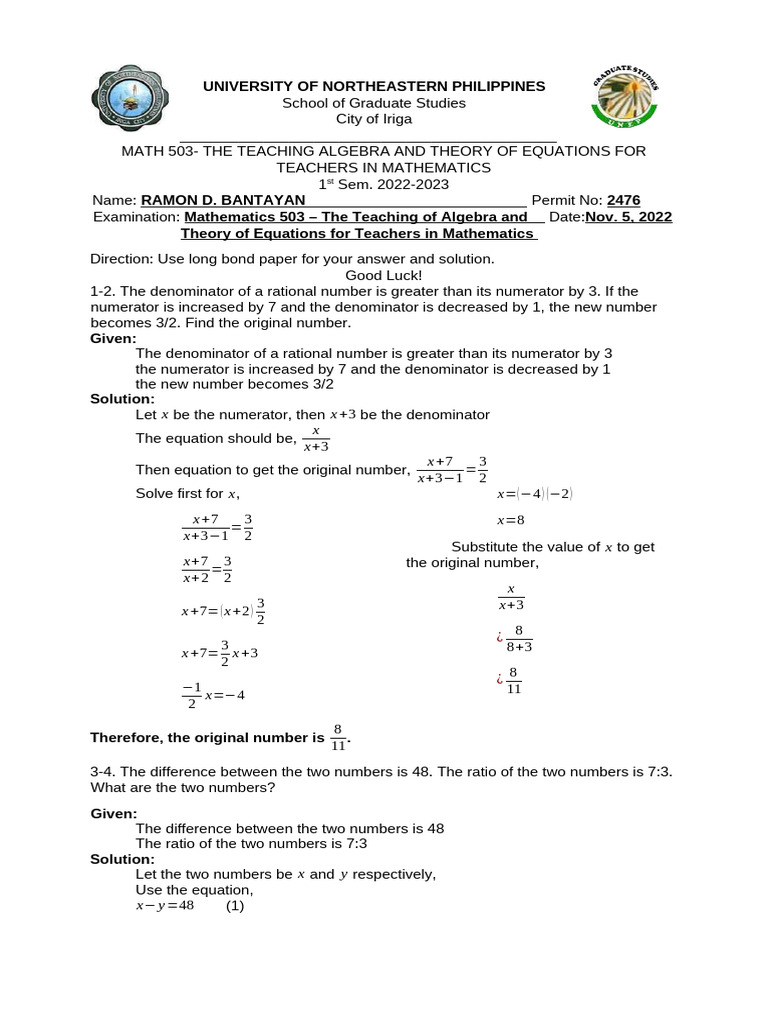 Algebra for Math Teachers | PDF | Numbers | Linear Regression