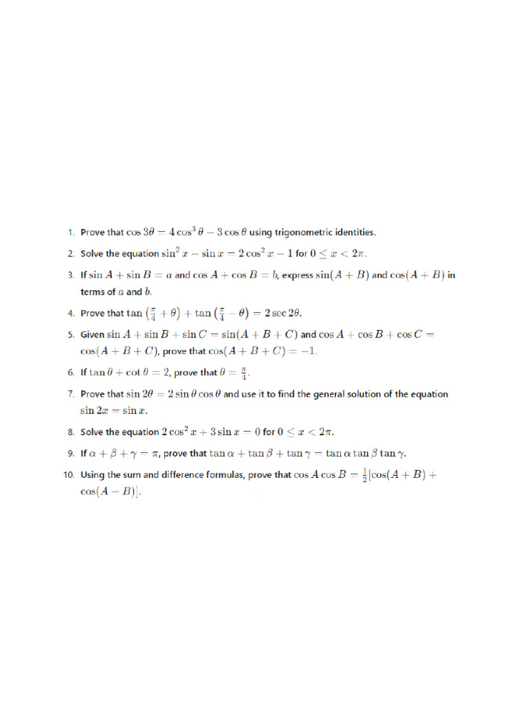 Class XI Maths Trigonometry Questions | PDF