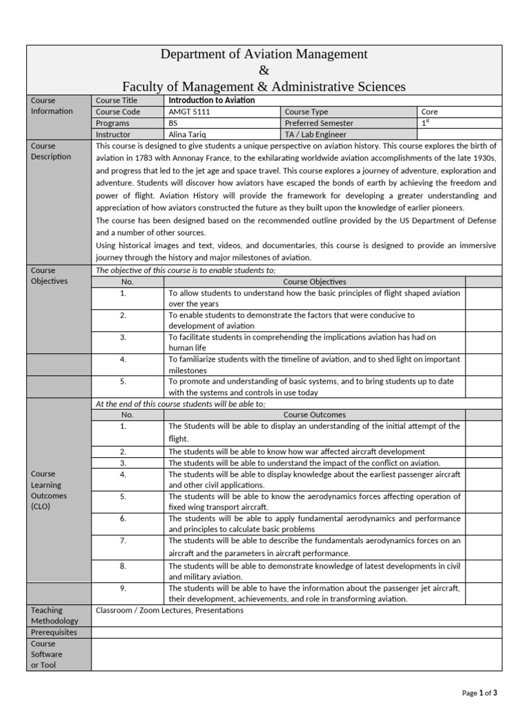 Introduction to Aviation Course Overview | PDF | Lift (Force) | Aircraft