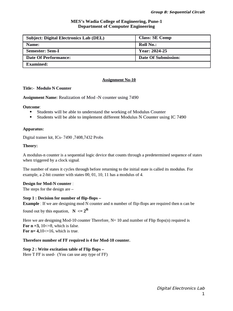 DEL - 10 - Modulus N Counter | PDF | Computer Science | Computing