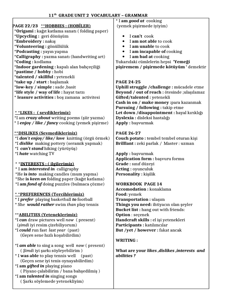 11th Grade - Unıt 2-Vocabulary | PDF
