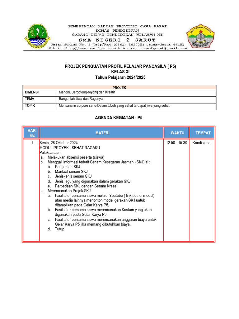 1. Jadwal Dan Agenda Kegiatan p5_xi_tp. 2425 | PDF