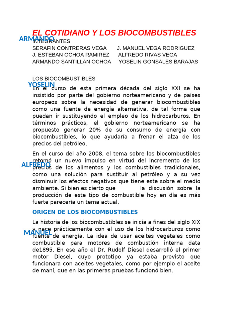 El Cotidiano y Los Biocombustibles | PDF | Biocombustible | Biomasa