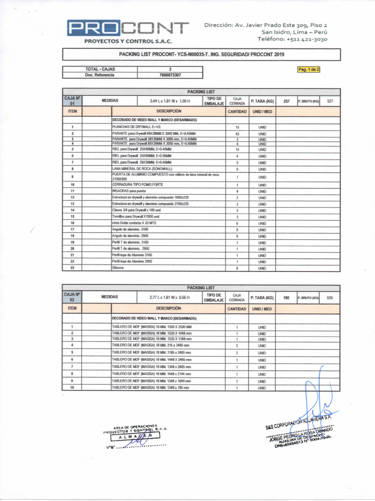 Packing List Guia Telefonica Ing Seguridad 002-000043 | PDF
