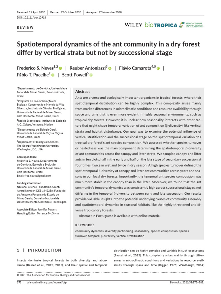 Spatiotemporal Dynamics of The Ant Community in A Dry Forest Differ by ...
