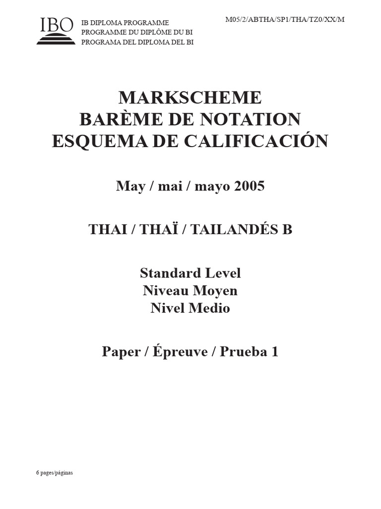 Thai B Paper 1 SL Markscheme | PDF