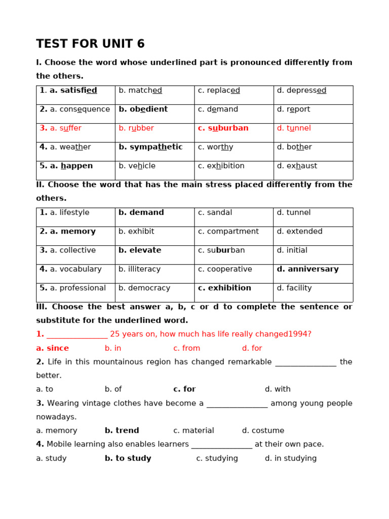 TEST FOR UNIT 6 | PDF | Vietnam