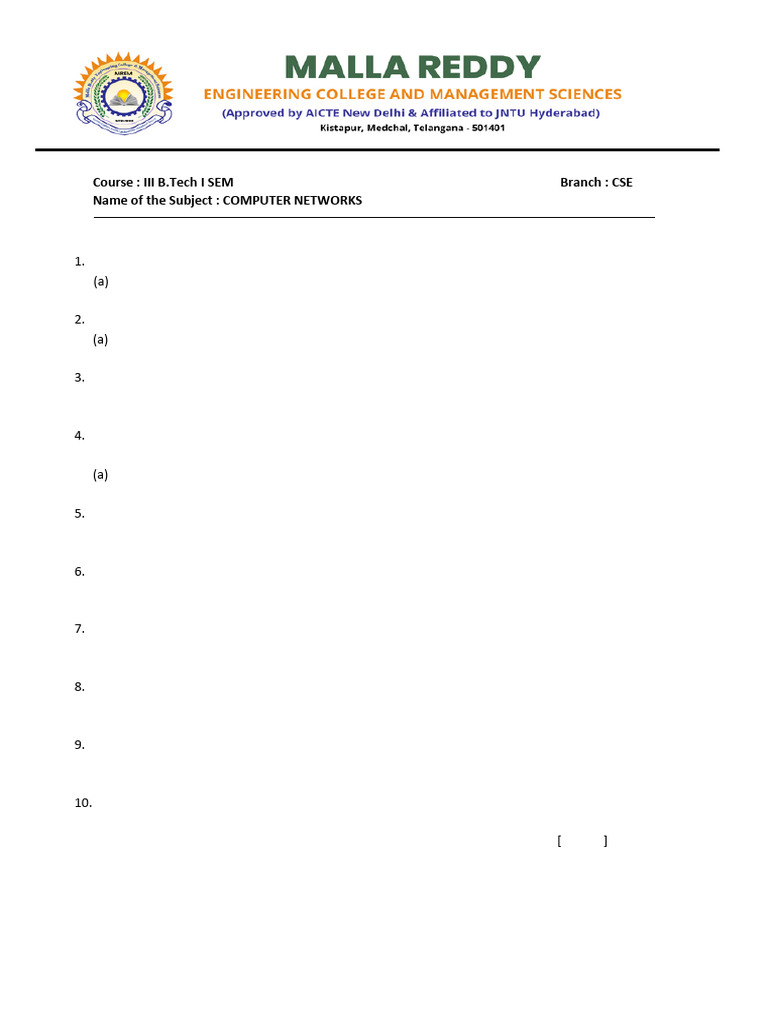 CN MID-1 OBJ Question Bank | PDF | Computer Network | Internet Protocol Suite