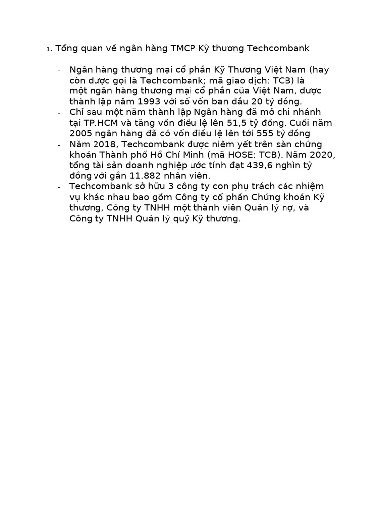 1. Tổng Quan Về Ngân Hàng TMCP Kỹ Thương Techcombank | PDF