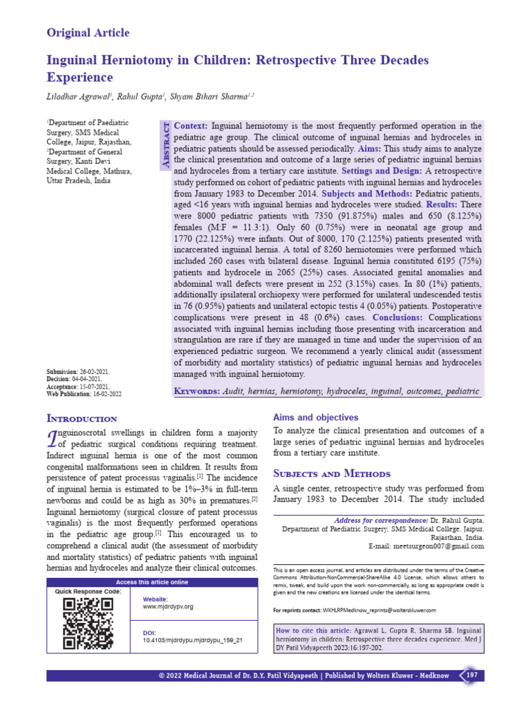 Inguinal Herniotomy in Children Retrospective.11 | PDF | Medical ...