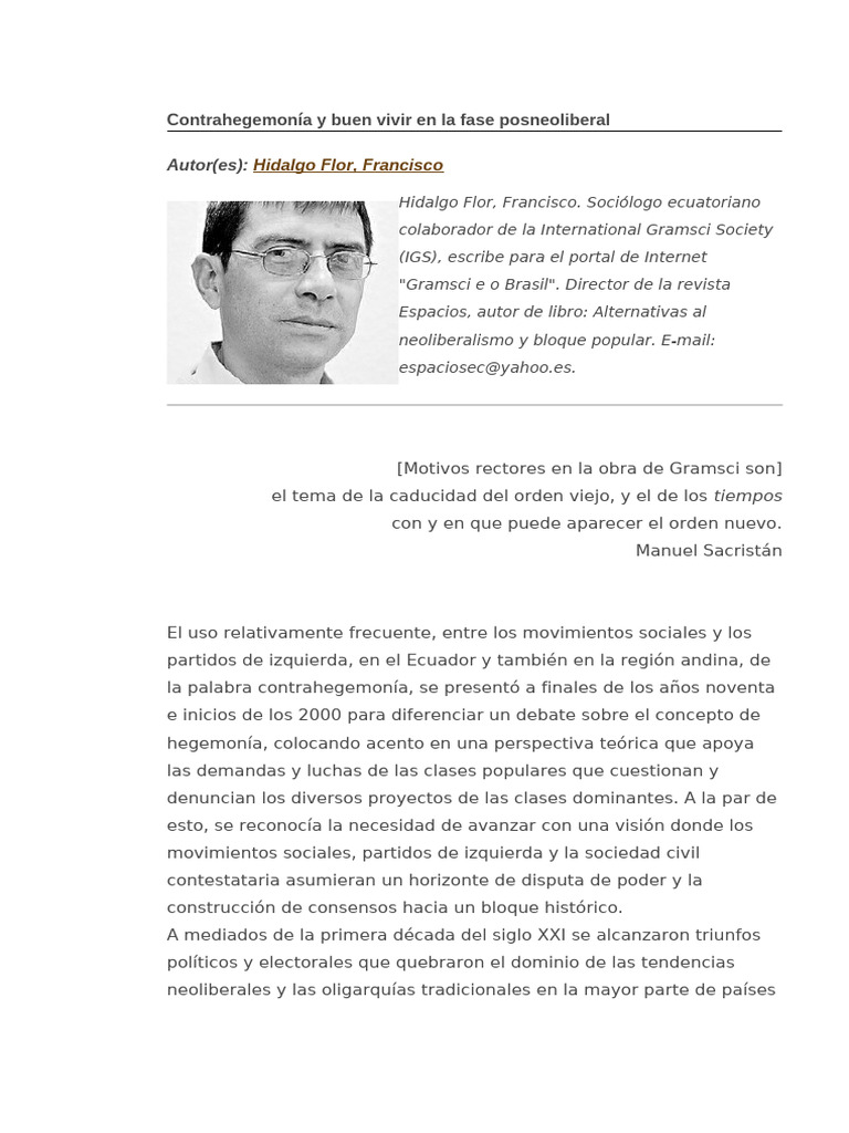 Contrahegemonía y Buen Vivir Posneoliberal | PDF | Antonio Gramsci ...