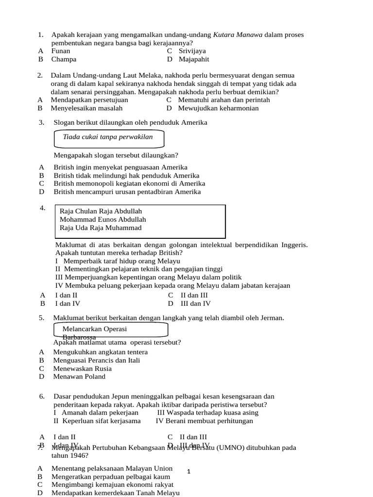 Sejarah K1 Percubaan SPM 2022 | PDF