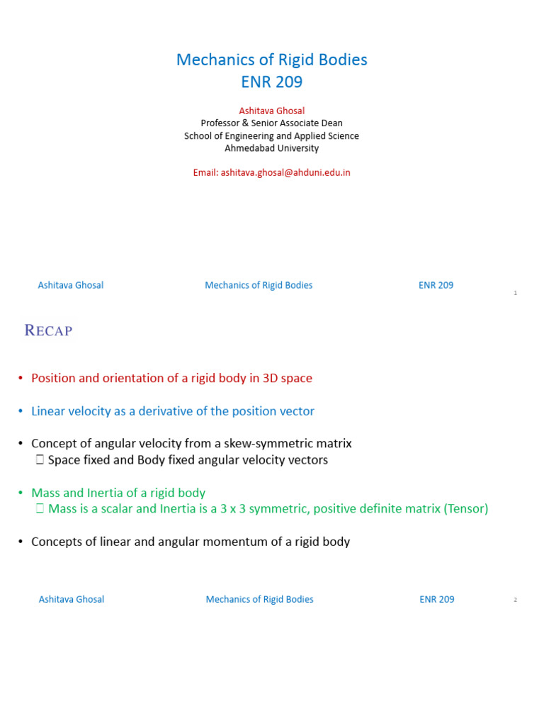 Mechanics of Rigid Bodies ENR 209: Ashitava Ghosal | PDF | Rotation ...
