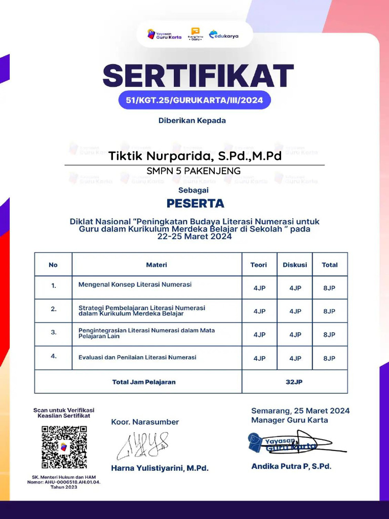 Sertif GuruKarta - Literasi Numerasi | PDF