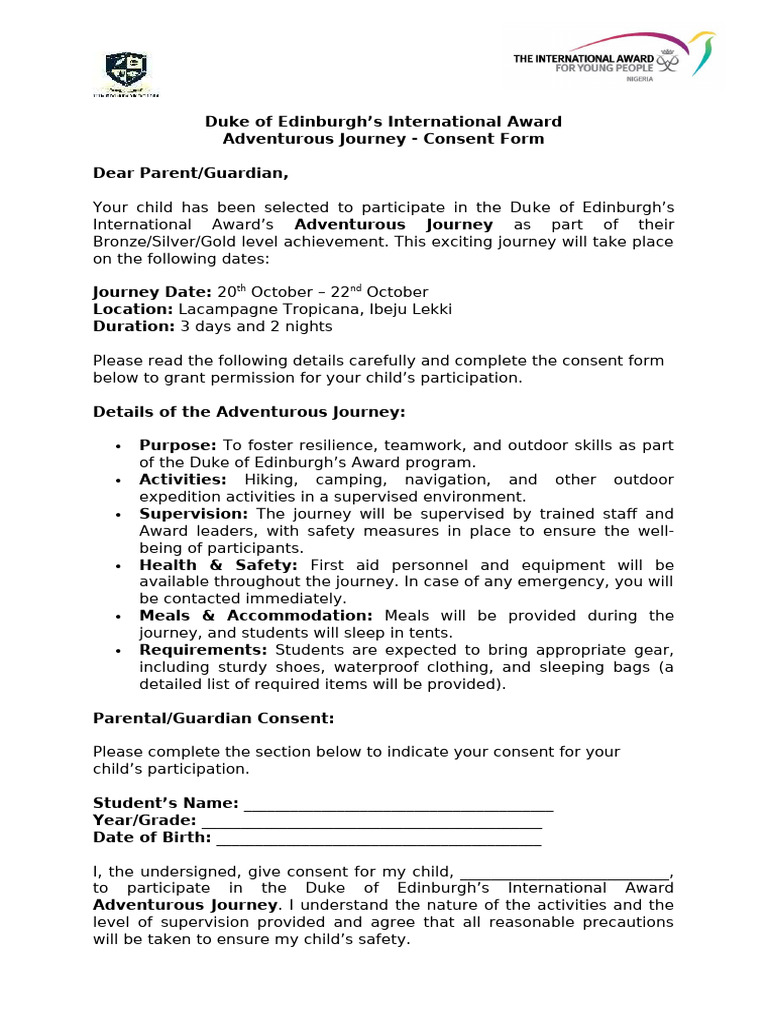 Consent Form Duke of Edinburgh | PDF