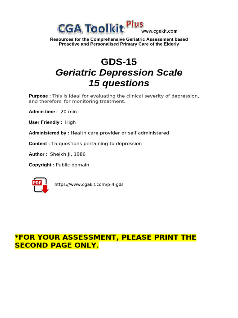 GDS-15 | PDF | Behavioural Sciences | Health Care