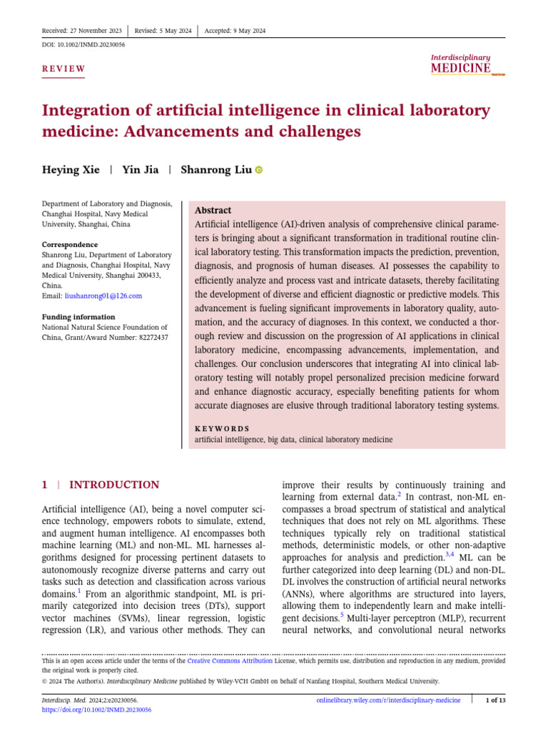 Integration of Artificial Intelligence in Clinical | PDF | Machine Learning | Artificial ...