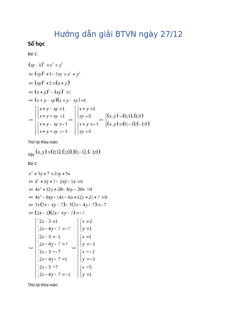 Hướng Dẫn Giải BTVN Ngày 27 | PDF