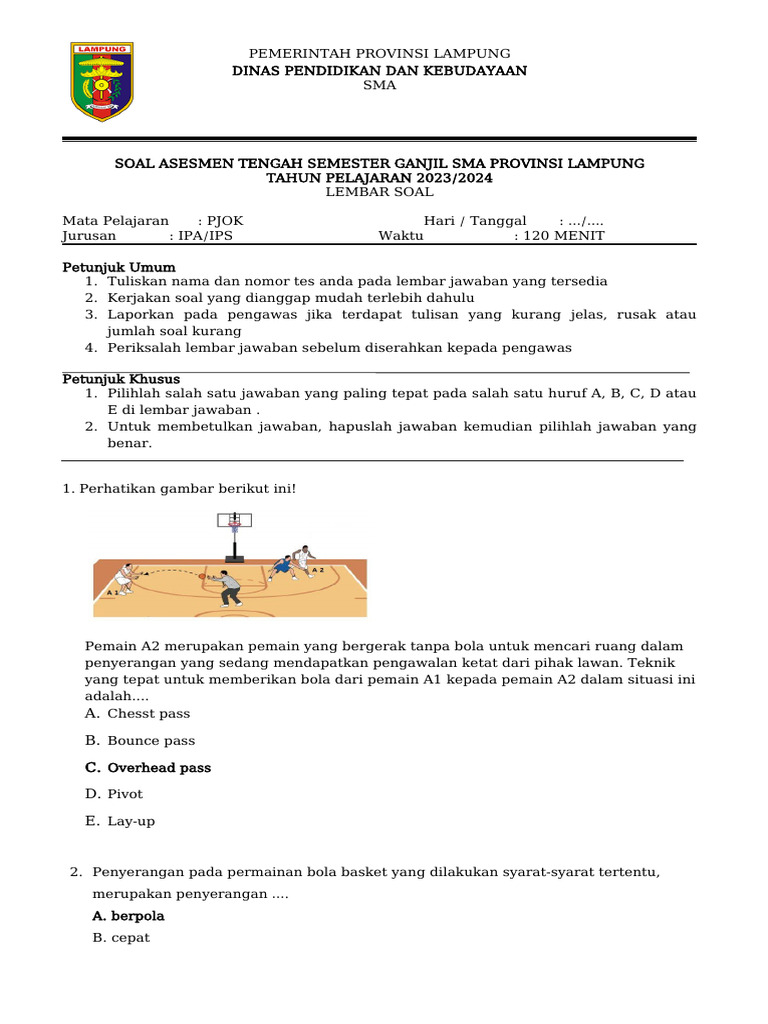 Soal Ats Ganjil Pjok Kelas Xii 2024 | PDF