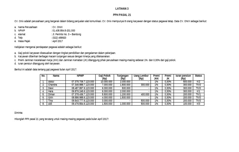 Latihan 2 PPH Pasal 21 | PDF