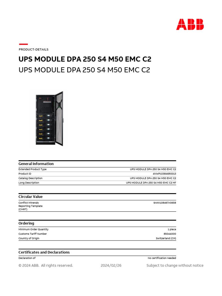 UPS Module DPA 250 S4 Specs | PDF