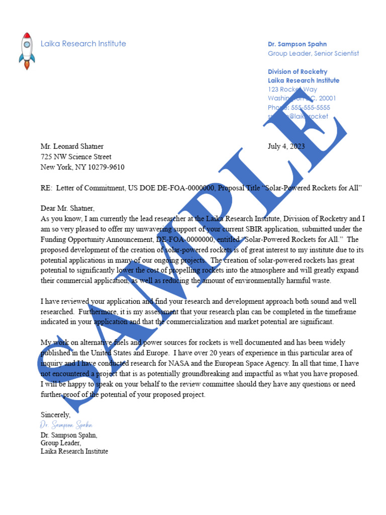 Sample Letter of Support | PDF | Rocket | Astronautics