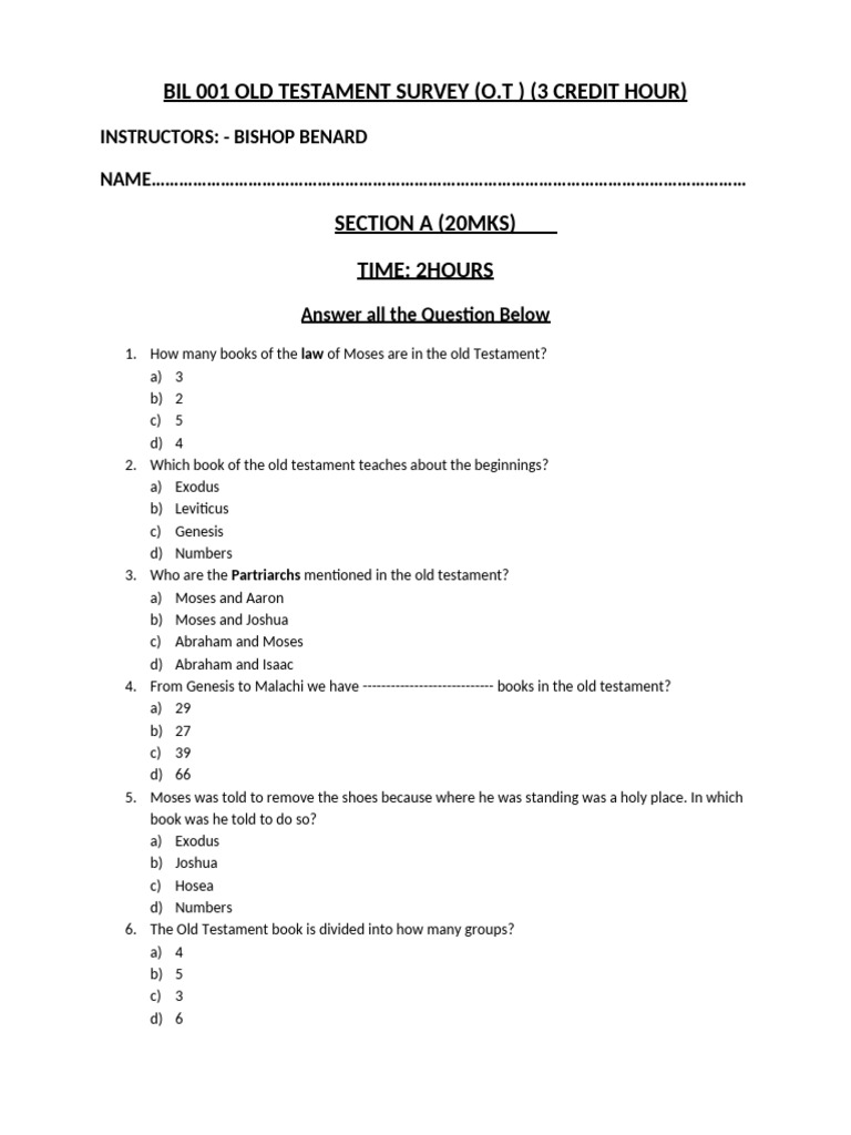 Old Testament Survey Exam Guide | PDF | Old Testament | Book Of Deuteronomy