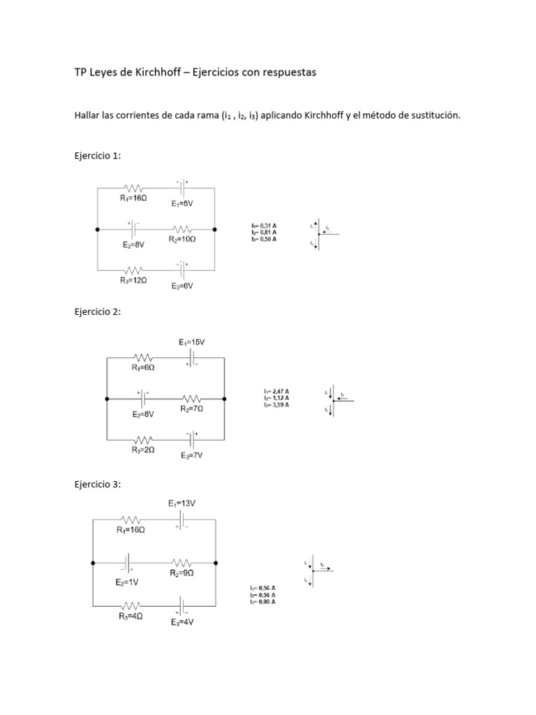 TP Leyes de Kirchhoff - Ejercicios v3 CON RTAS1 | PDF