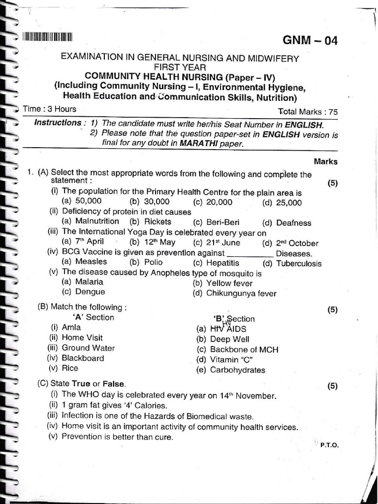 Community Health Nursing Exam Guide | PDF | Medical Specialties ...