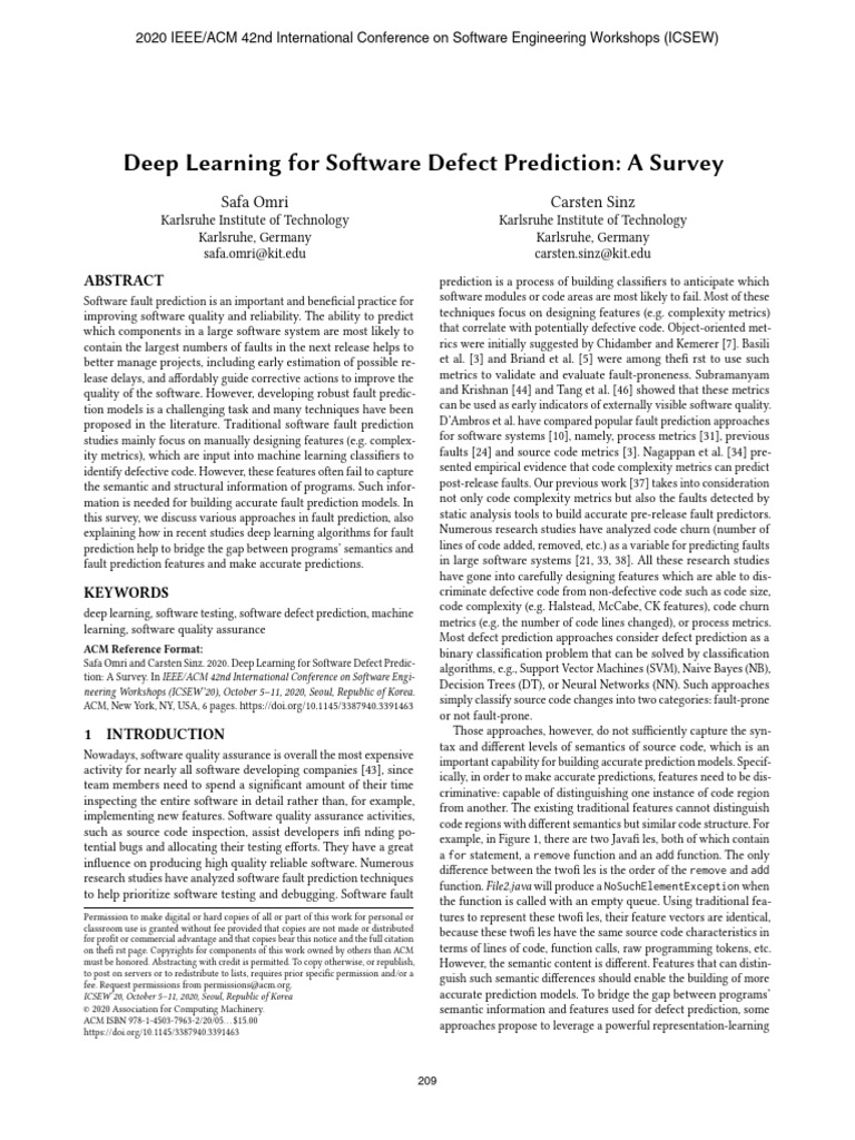 Deep Learning for Software Defect Prediction- A Survey | PDF | Deep Learning | Support Vector ...