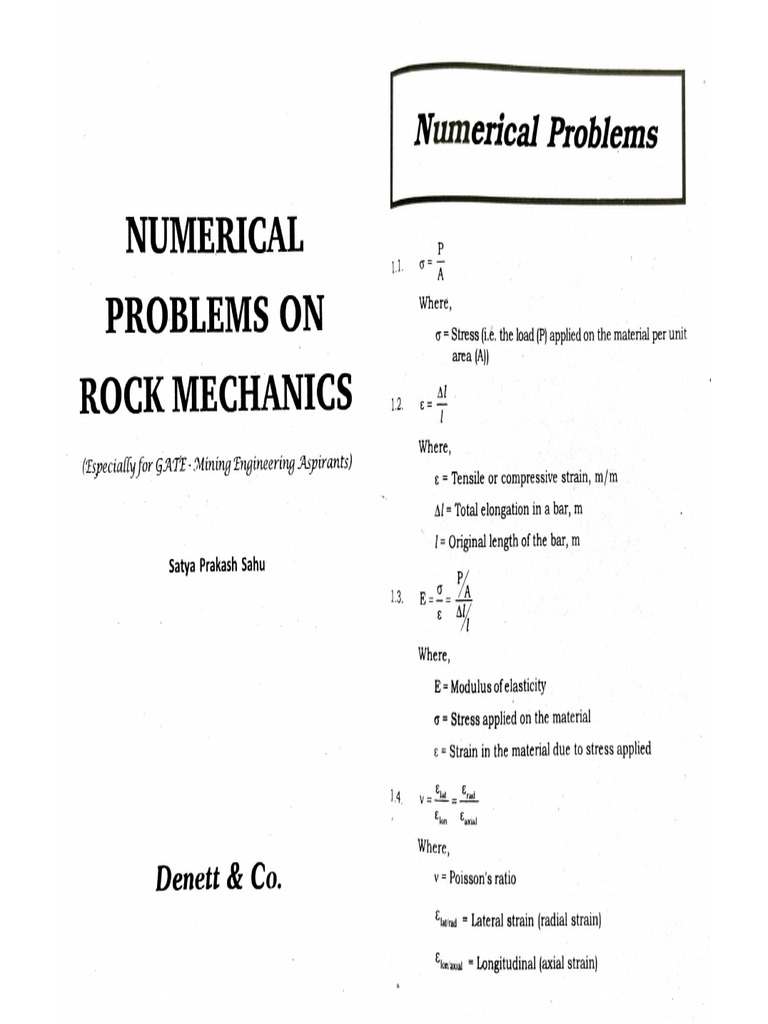 SP SAHU Numericals On Rock Machanics | PDF