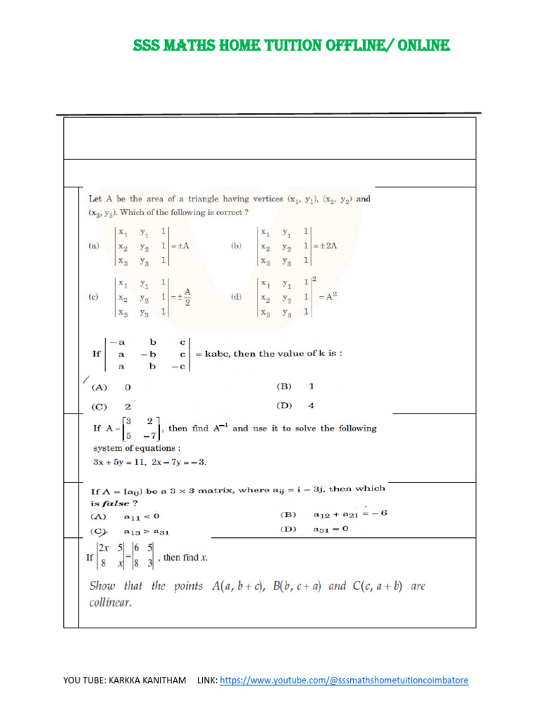 XII CBSE Determinant T1 | PDF