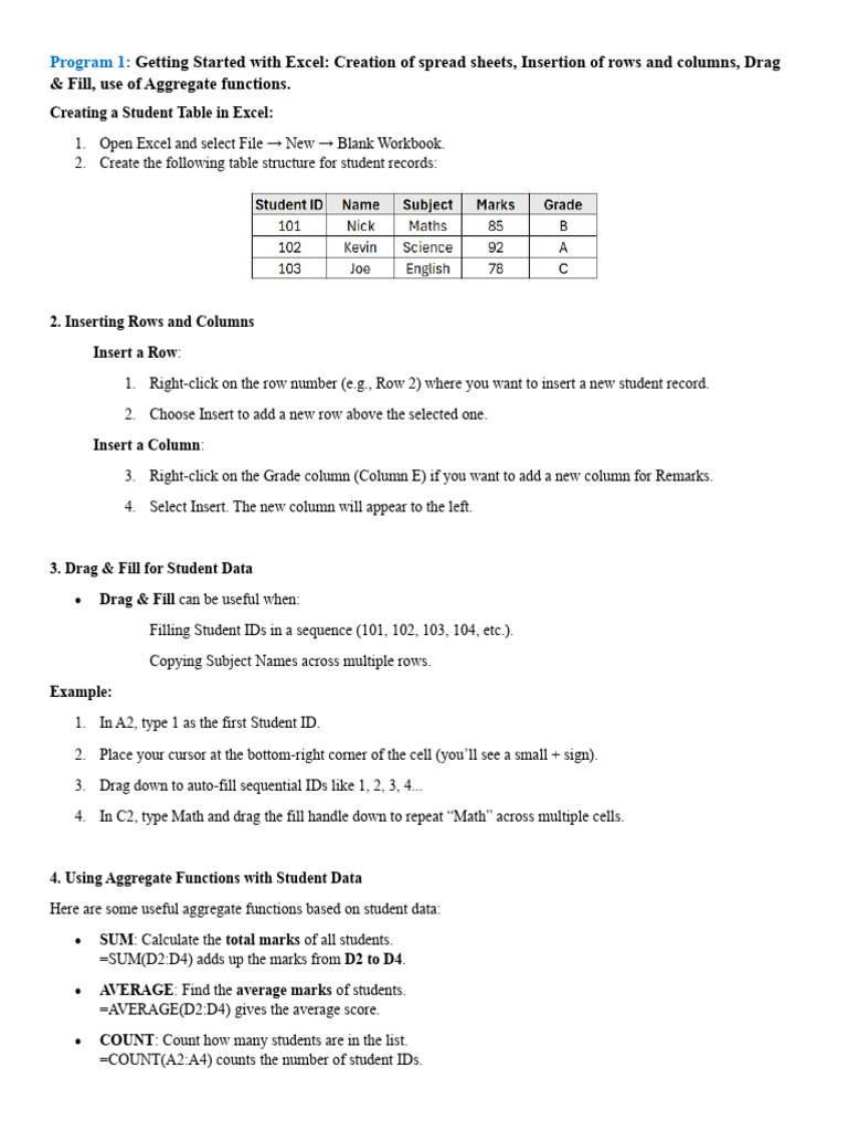 Excel Lab Manual-1 | PDF | Microsoft Excel | Data Management