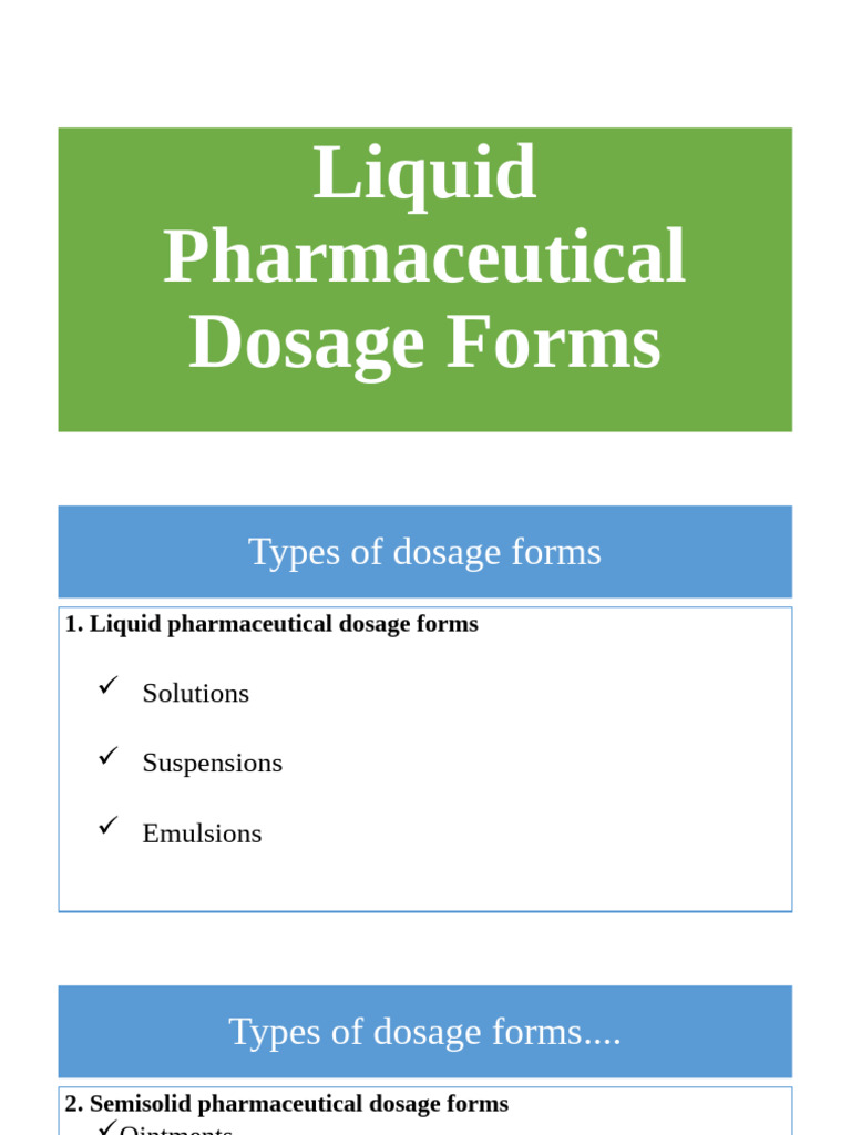 Types of Liquid Pharmaceutical Dosage Forms | PDF | Emulsion ...