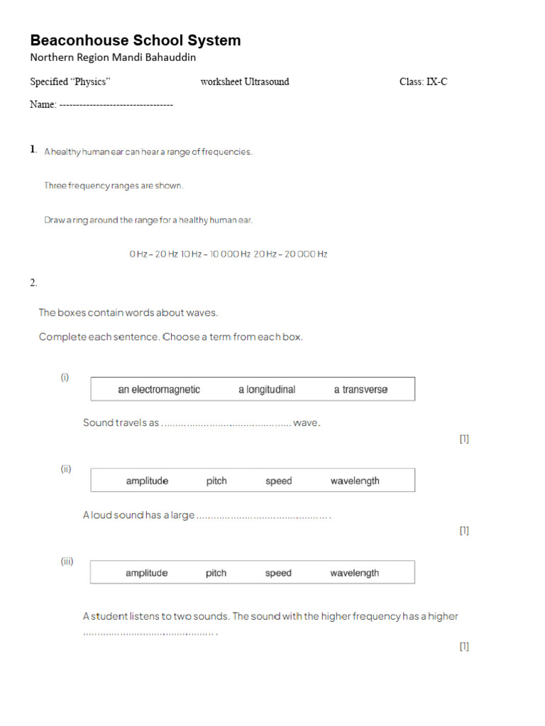 Ultrasound Worksheet | PDF