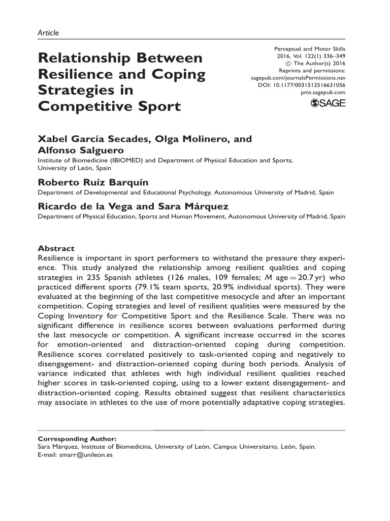 Relationship Between Resilience and Coping Strategies in Competitive ...