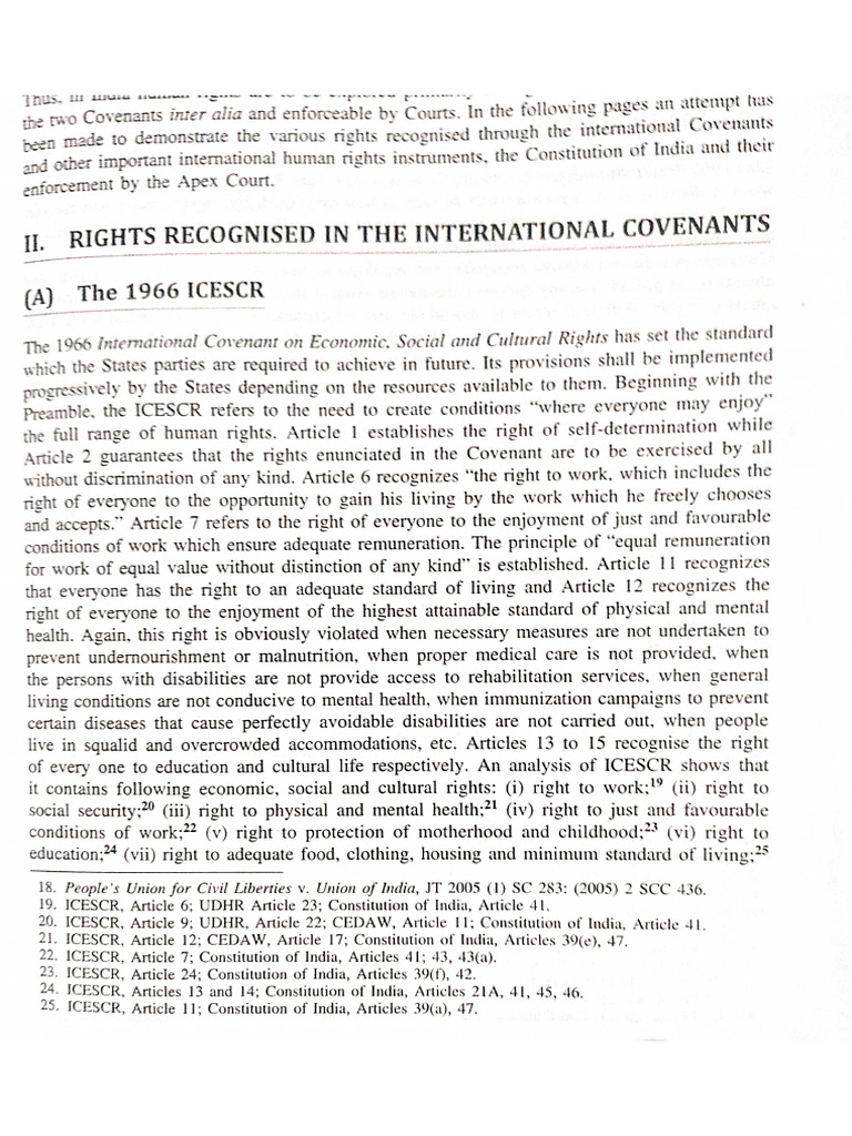 Rights Recognised in The International Covenants - The 1966 ICESCR, The ...