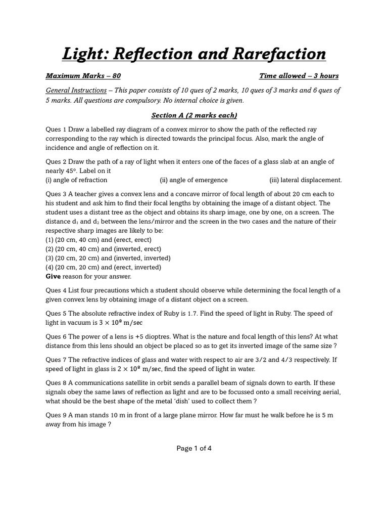 Physics Exam: Light & Optics | PDF | Refractive Index | Mirror