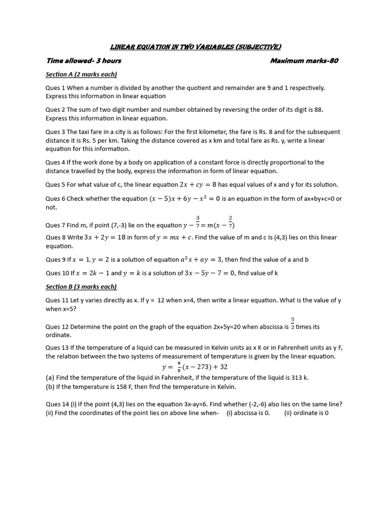 linear equation in two variables (modified | PDF | Temperature | Equations