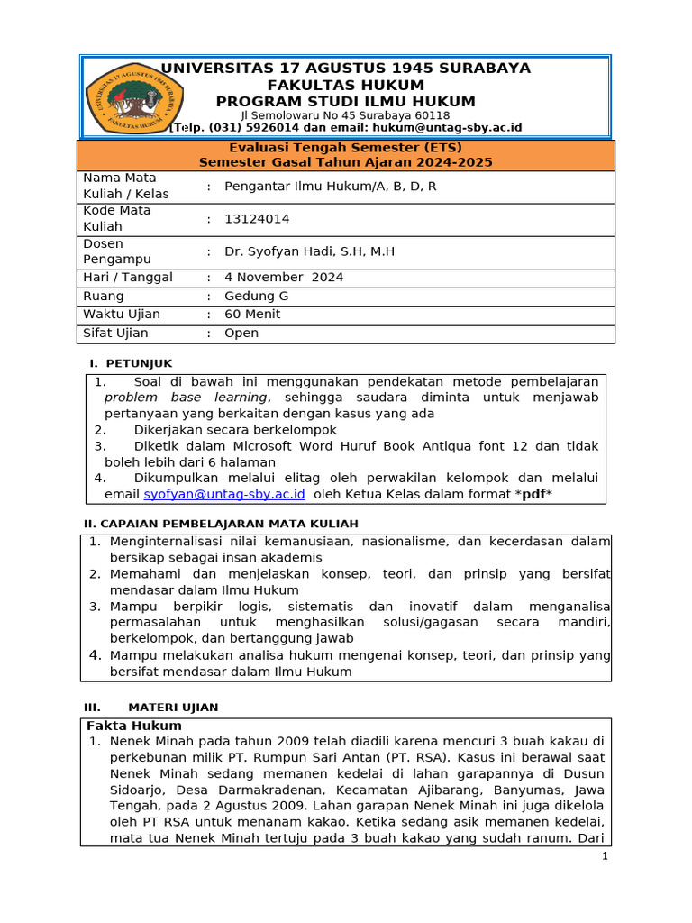 Soal ETS PIH 3 | PDF