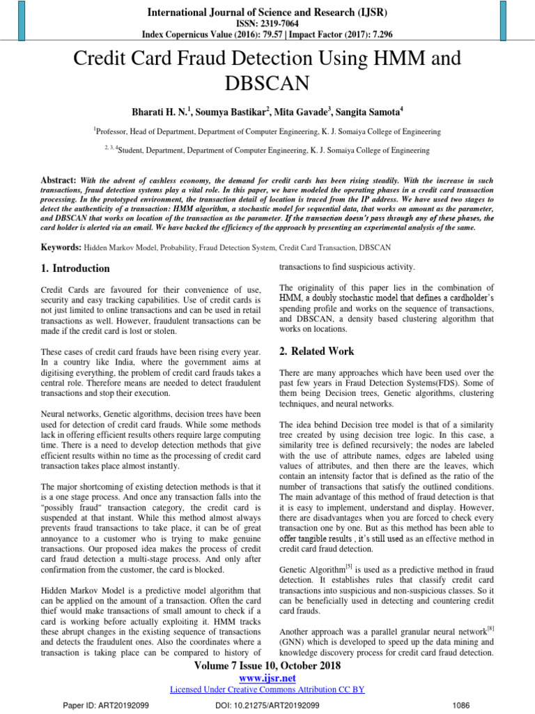Credit Card Fraud Detection Using HMM An | PDF | Cluster Analysis | Machine Learning