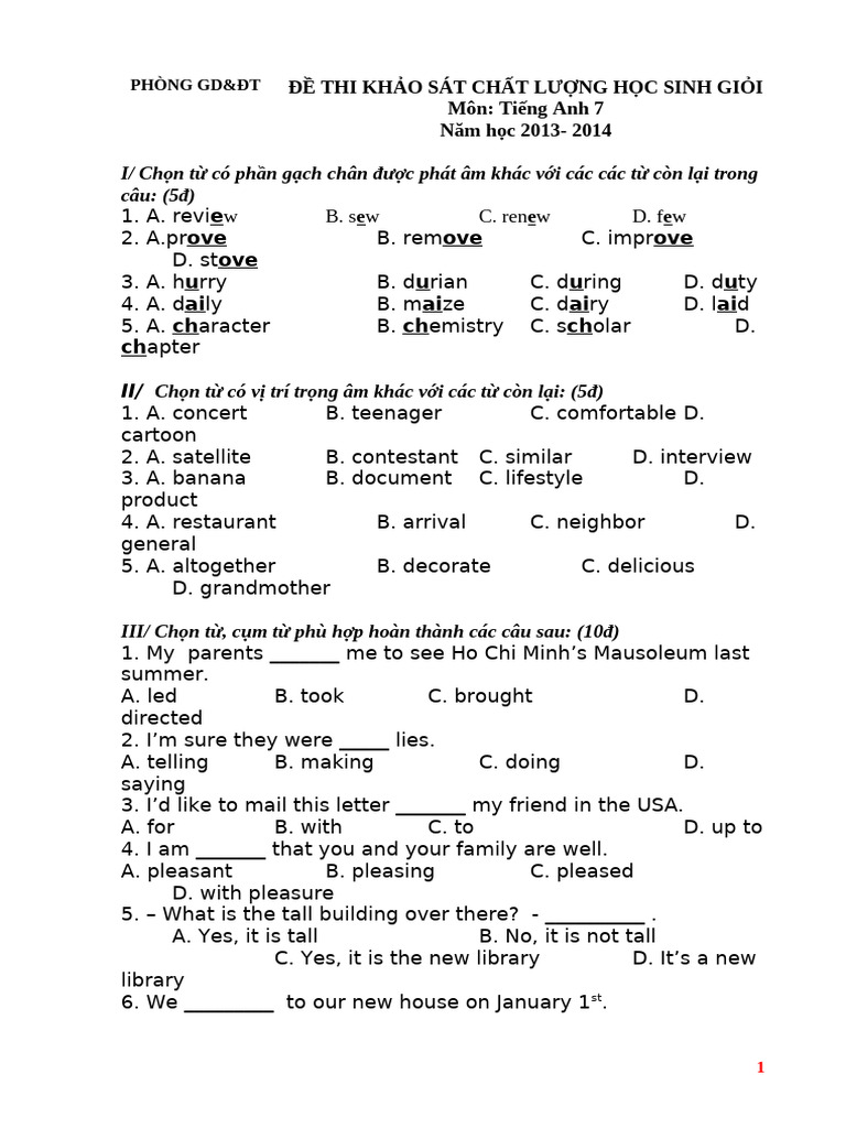 -ĐỀ HSG ANH 7 | PDF