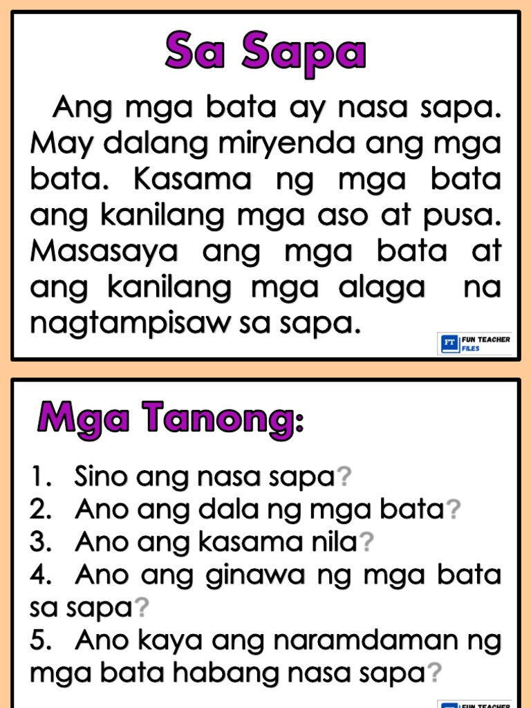 Filipino Reading Materials With Comprehension Questions Set 1 | PDF