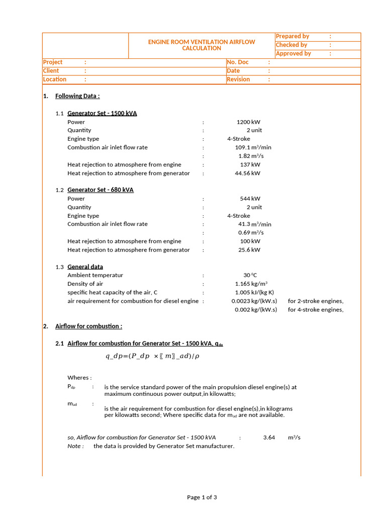 Exhaust Fan Calculation - 1 (CAT Data) | PDF | Engines | Watt