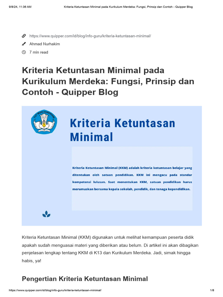 KKM Pada Kurikulum Merdeka - Fungsi, Prinsip Dan Contoh | PDF