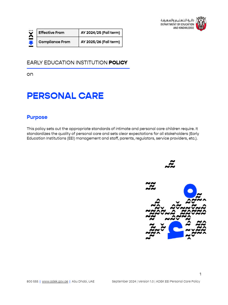 ADEK_EEI_Personal Care Policy_EN | PDF | Diaper | Hygiene