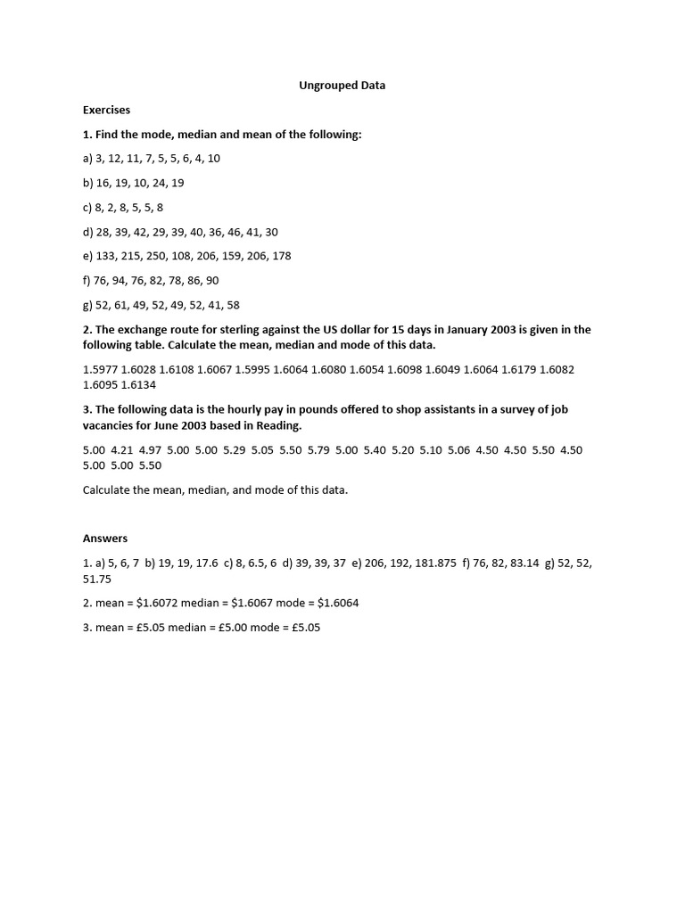 518788241-Grouped-and-ungrouped-data-Find-out-mean-median-mode | PDF | Mean | Analysis
