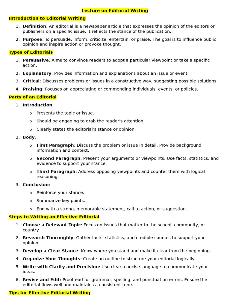 Editorial Writing Pagsulat NG Pangulong Tudling | PDF | Opinion | Thought